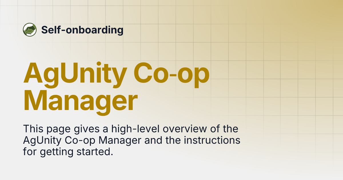 AgUnity Co‑op Manager | Self-onboarding